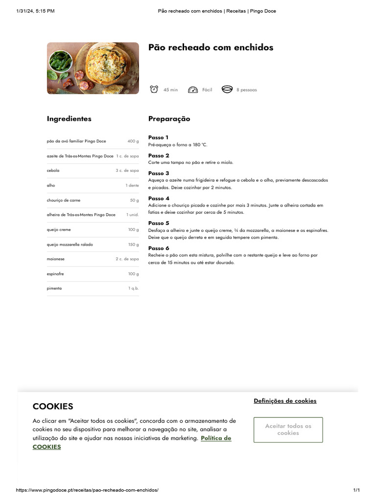 Pão Recheado com Enchidos Pingo Doce | PDF | Queijo | Comidas e bebidas
