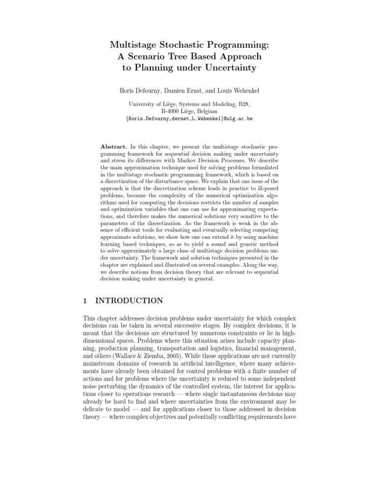 Multistage Stochastic Programming A Scenario Tree Based Aproach To