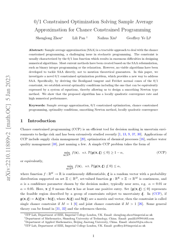 Constrained Optimization Solving Sample Average Aproximation CCP | PDF | Mathematical ...