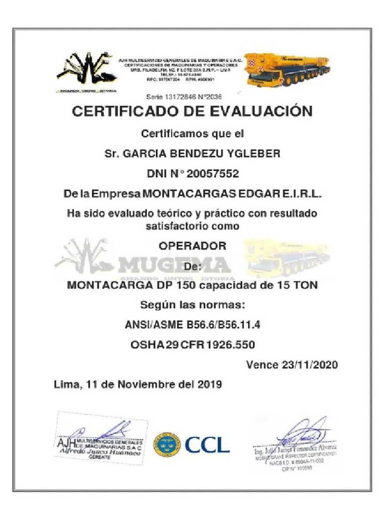 Certificado de Operador de Montacarga | PDF