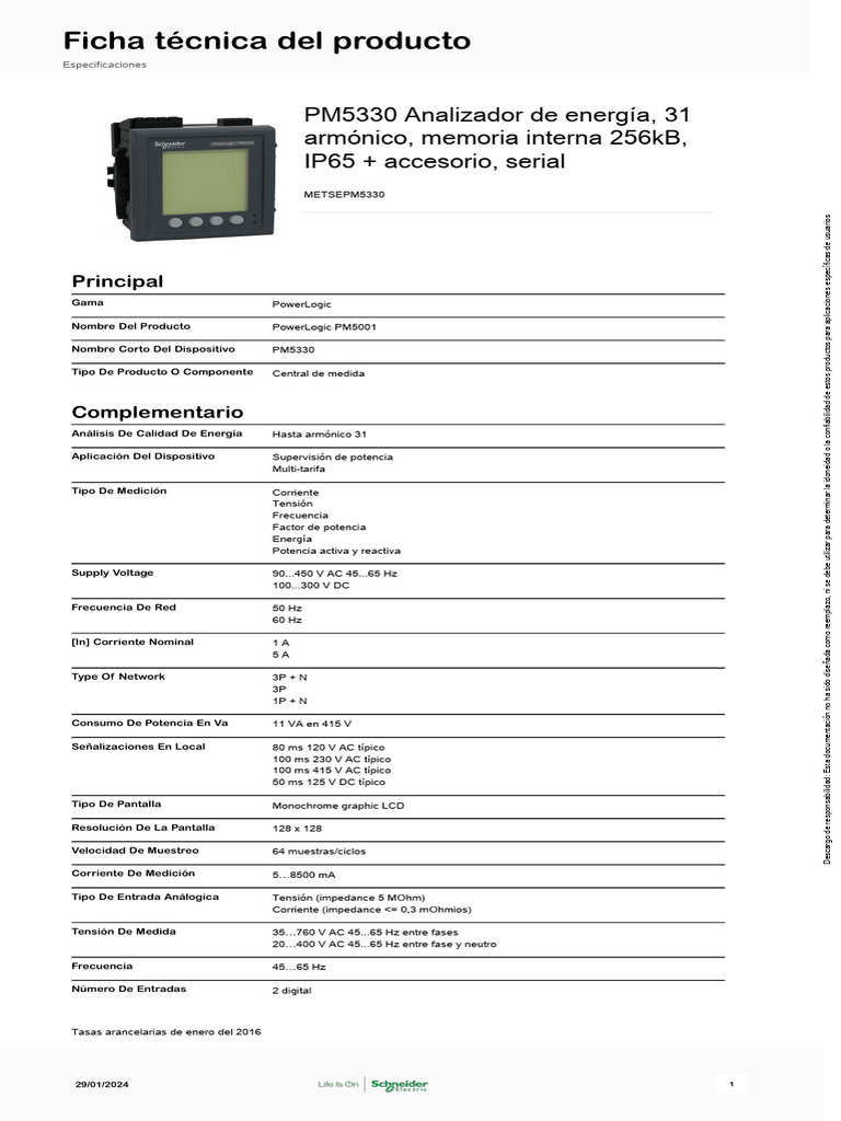 Analizador de energía PM5330 de Schneider | PDF | Energia electrica ...