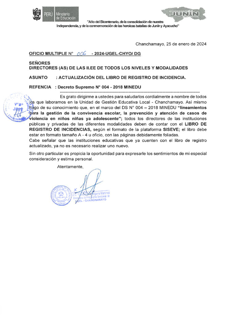 Oficio #006 - 2024 Ugel - Chyo - DG | PDF