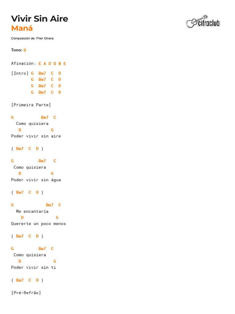 Cifra Club - Maná - Vivir Sin Aire | PDF