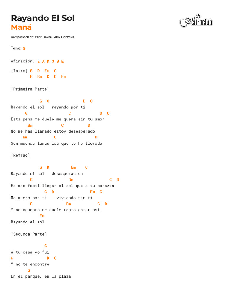 Cifra Club - Maná - Rayando El Sol | PDF