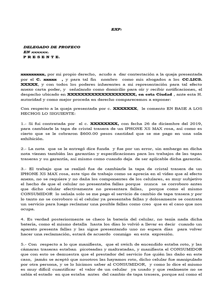 Contestacion A Queja Ante Profeco | PDF | Derecho