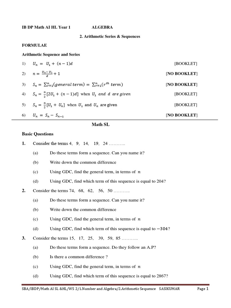 Arithmetic Sequence and Series SL | PDF | Summation | Numbers Arithmetic Sequence and Series SL | PDF | Summation | Numbers