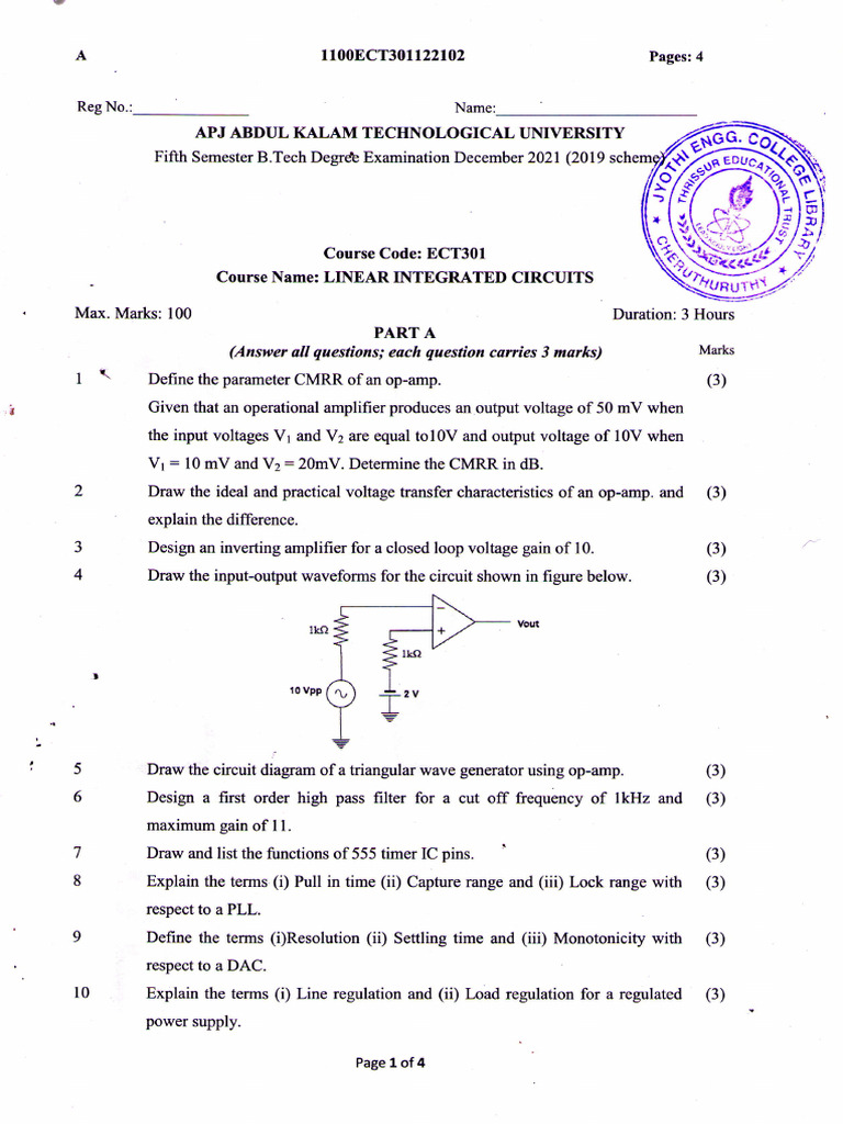 Linear Integrated Circuits Exam 2021 | PDF | Operational Amplifier | Amplifier
