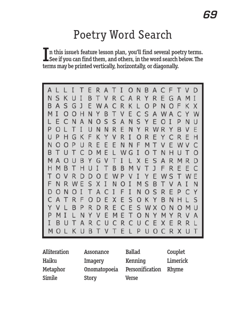 Poetry Terms Word Search Puzzle | PDF | General Fiction