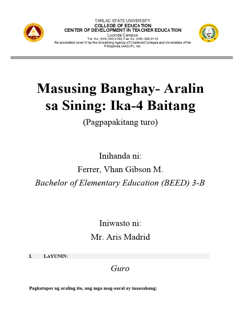 Lesson Plan Arts Pdf