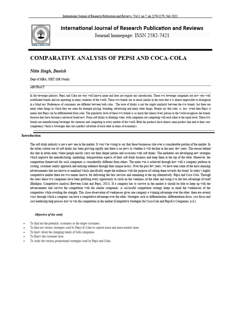 Coke Pepsi | PDF | Pepsi | Coca Cola