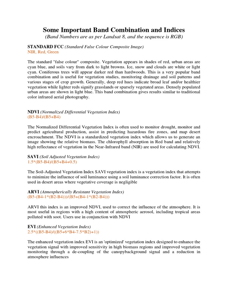 Band Combinations - Landsat 8 | PDF