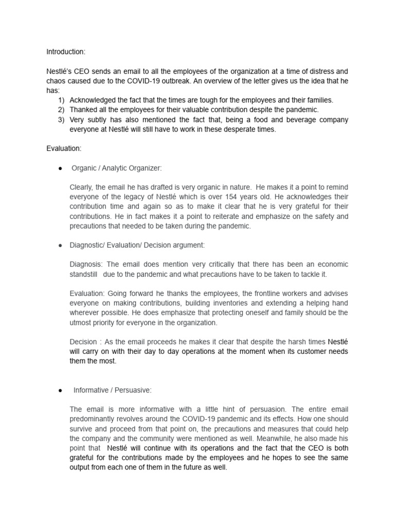 Nestlé CEO's COVID-19 Employee Email | PDF | Wellness