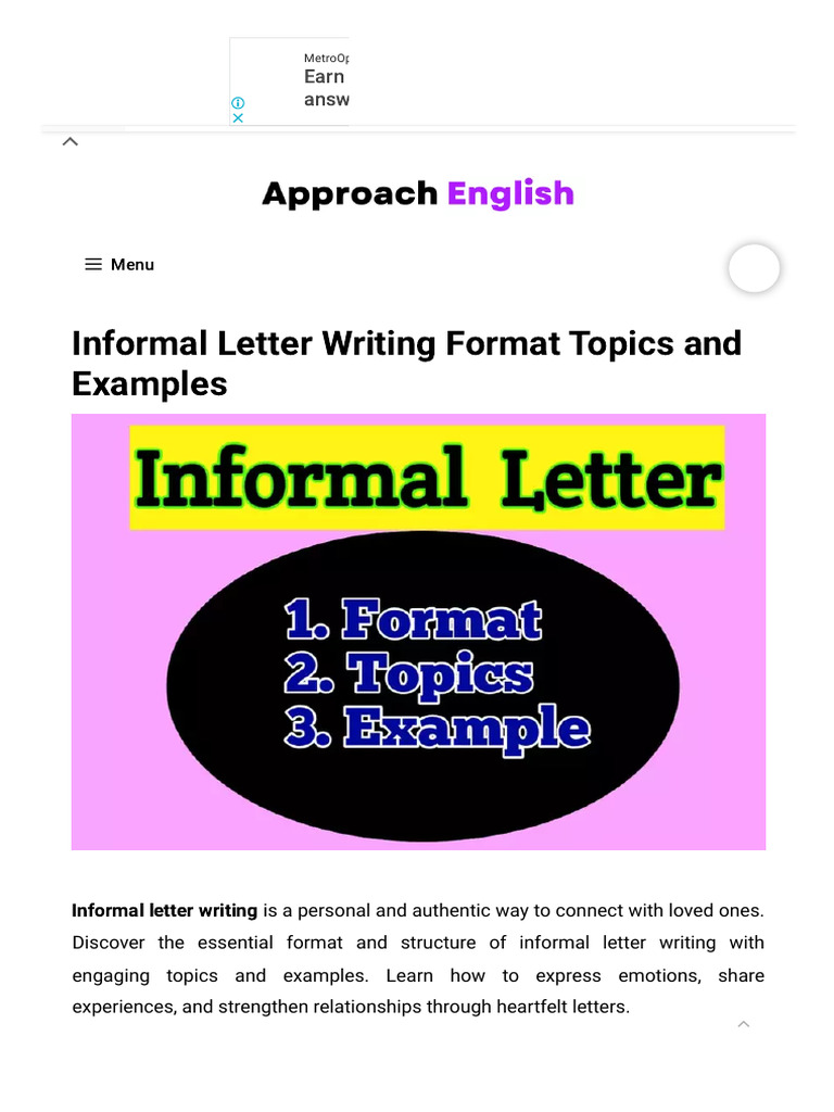 Informal Letter Writing Format Topics and Examples | PDF | English ...