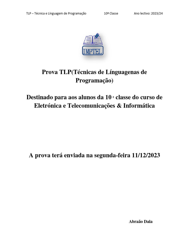 Prova Trimestral de TLP | PDF | Triângulo