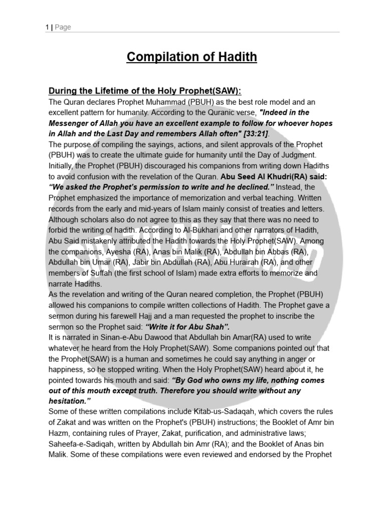 Compilation of Hadith in Early Islam | PDF | Hadith | Muhammad