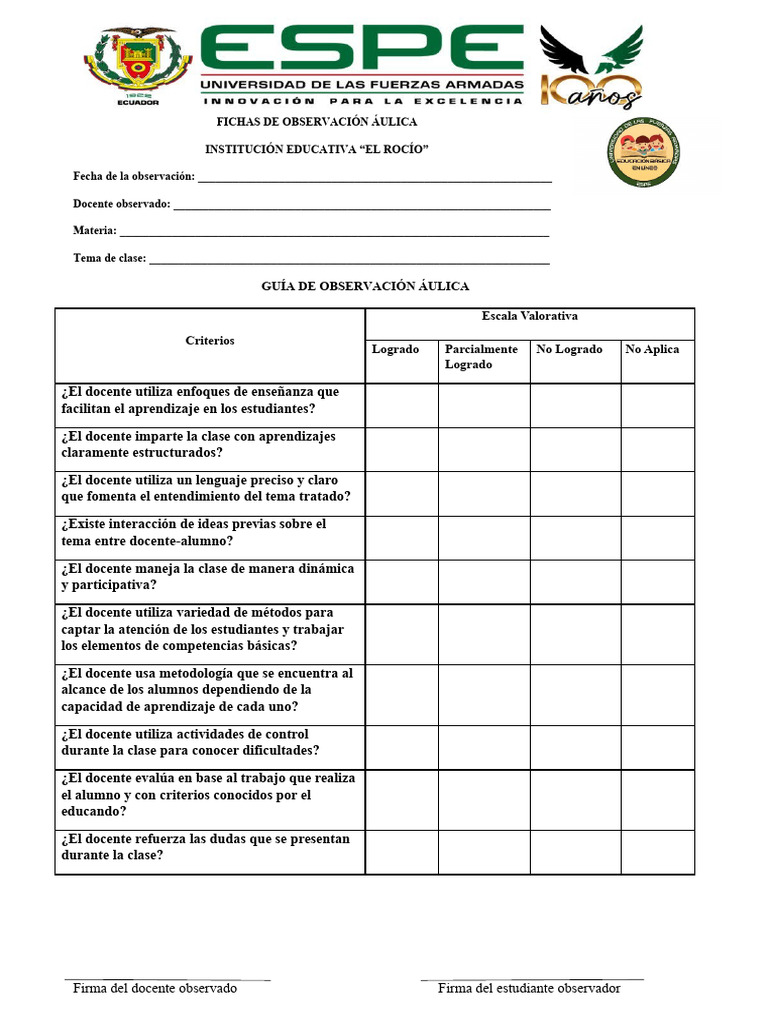 Fichas de Observación Áulica | PDF