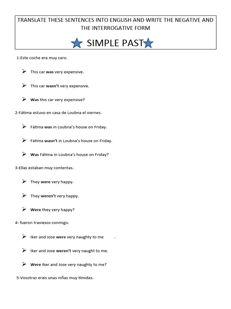 Simple Past Sentences Be and Action | PDF