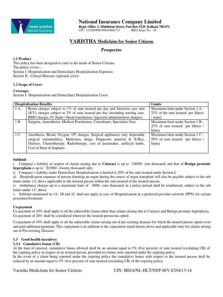 VARISTHA Mediclaim For Senior Citizens Prospectus | PDF