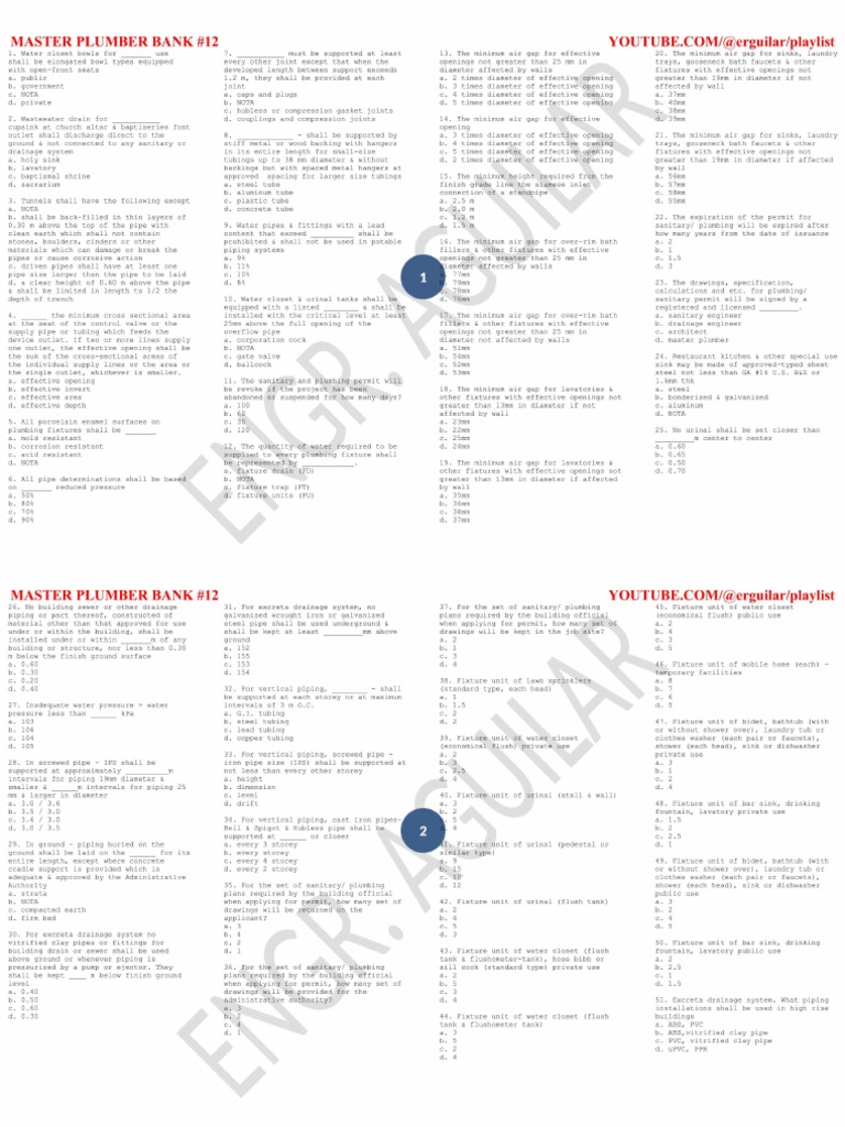 Master Plumber Elements Bank #12 | PDF