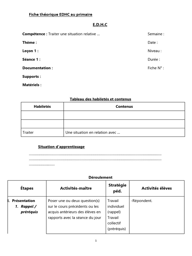 Fiche Theorique Edhc Au Primaire | PDF | Évolution de carrière