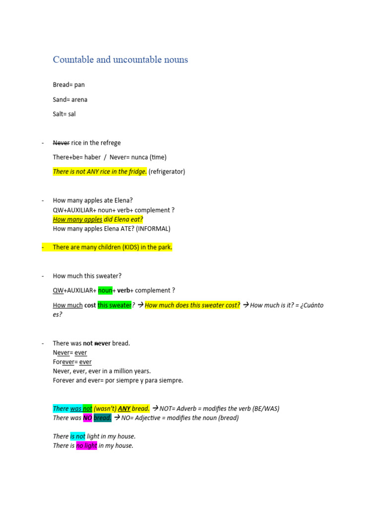 Countable and Uncountable Nouns | PDF | Semantic Units | Linguistic ...
