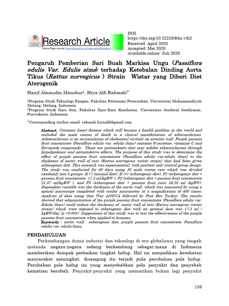 Manshur Rahmah - Aortic Wall Atherogenic Diet Purple Passion Fruit Concentrate Passiflora Edulis ...