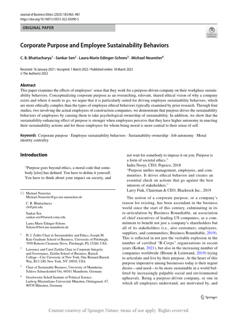 Corporate Purpose and Employee Sustainability Beha | Download Free PDF ... Corporate Purpose and Employee Sustainability Beha | Download Free PDF ...
