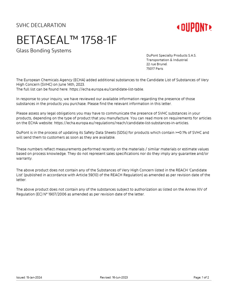 BETASEAL™ 1758-1F-gb-SVHC Declaration | PDF