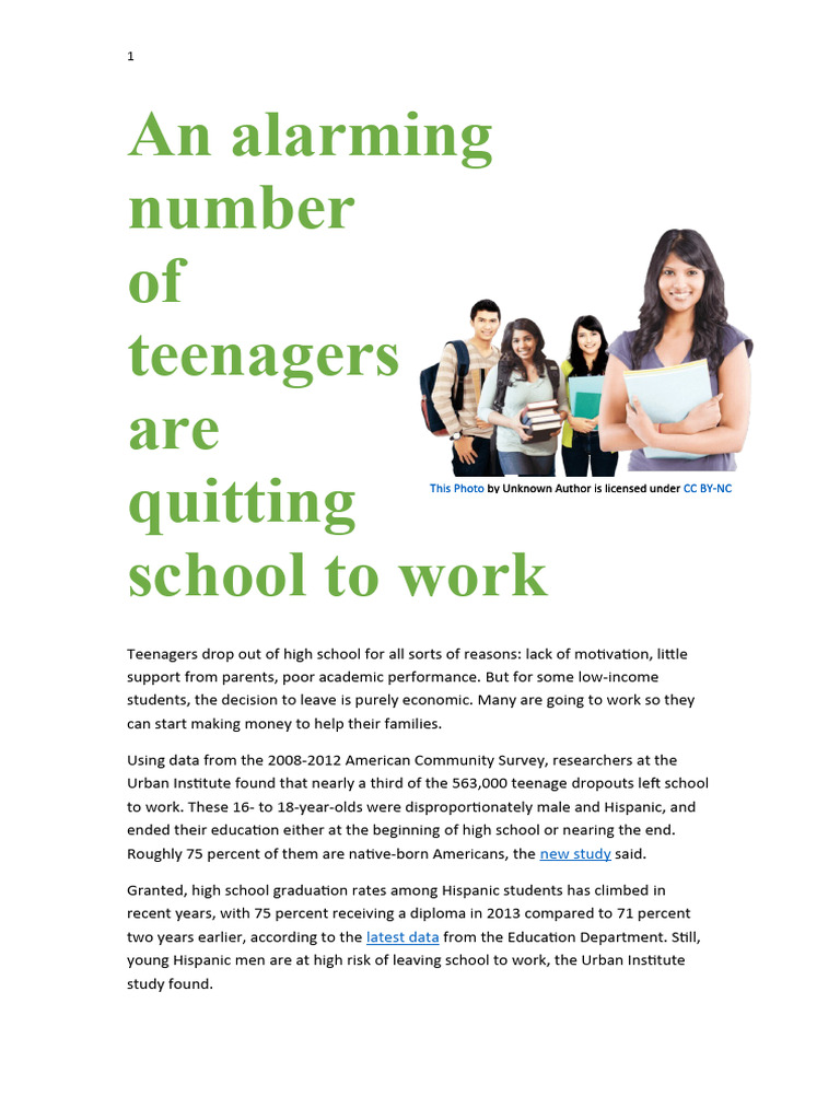 An Alarming Number of Teenagers Are Quitting School To Work | PDF