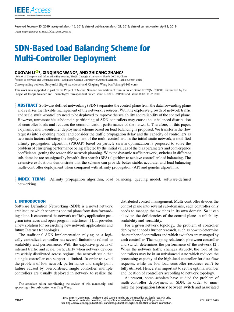 SDN-Based Load Balancing Scheme For Multi-Controller Deployment | PDF | Cluster Analysis ...