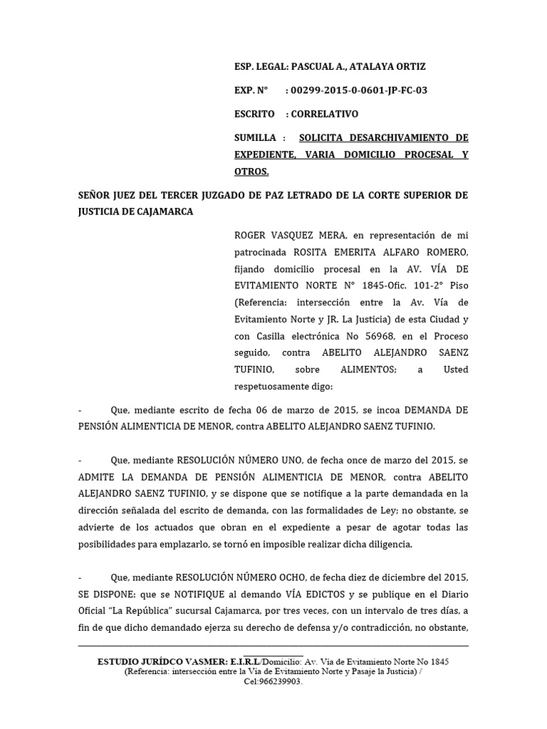 Solicita Desarchivamiento de Expediente Rosa Alfaro | PDF | Fiscal ...