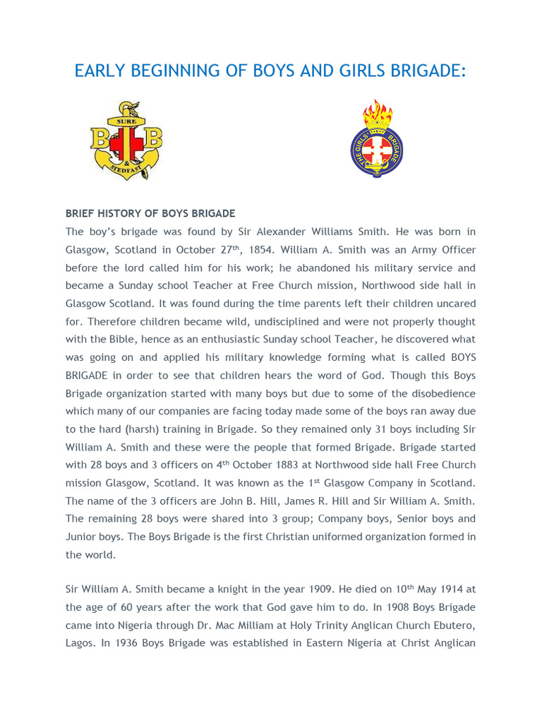 Early Beginning of Boys and Girls Brigade | PDF