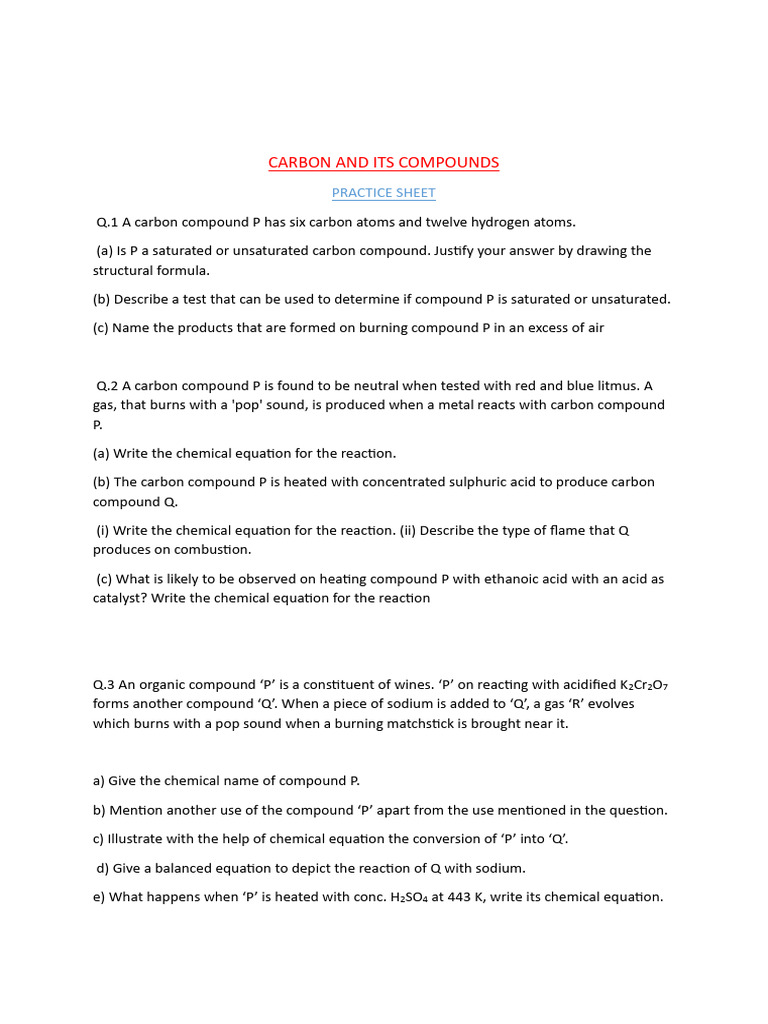 Carbon Compounds: Definitions & Examples | PDF | Chemical Compounds ...