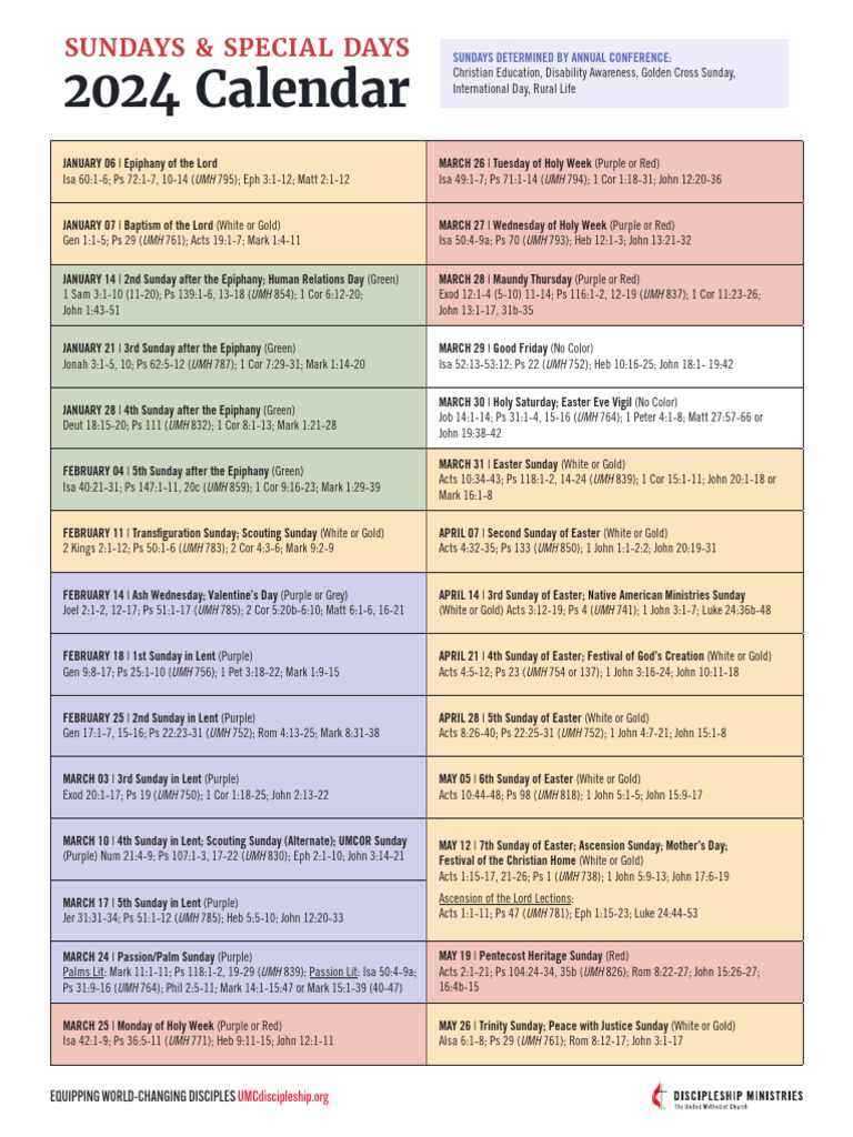 SundaysSpecialDays 2PGCalendar 2024 Rev3 | PDF