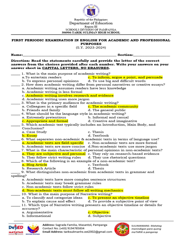 Eapp Exam | PDF | Essays | Thesis