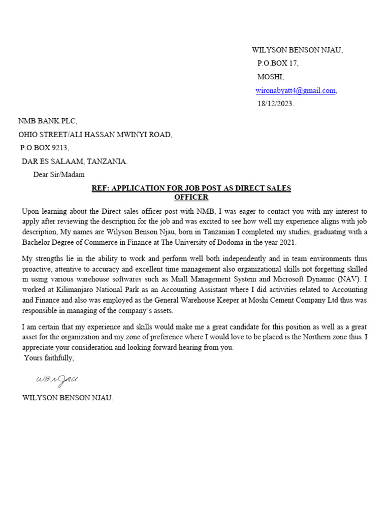 NMB Application Letter 1 | PDF