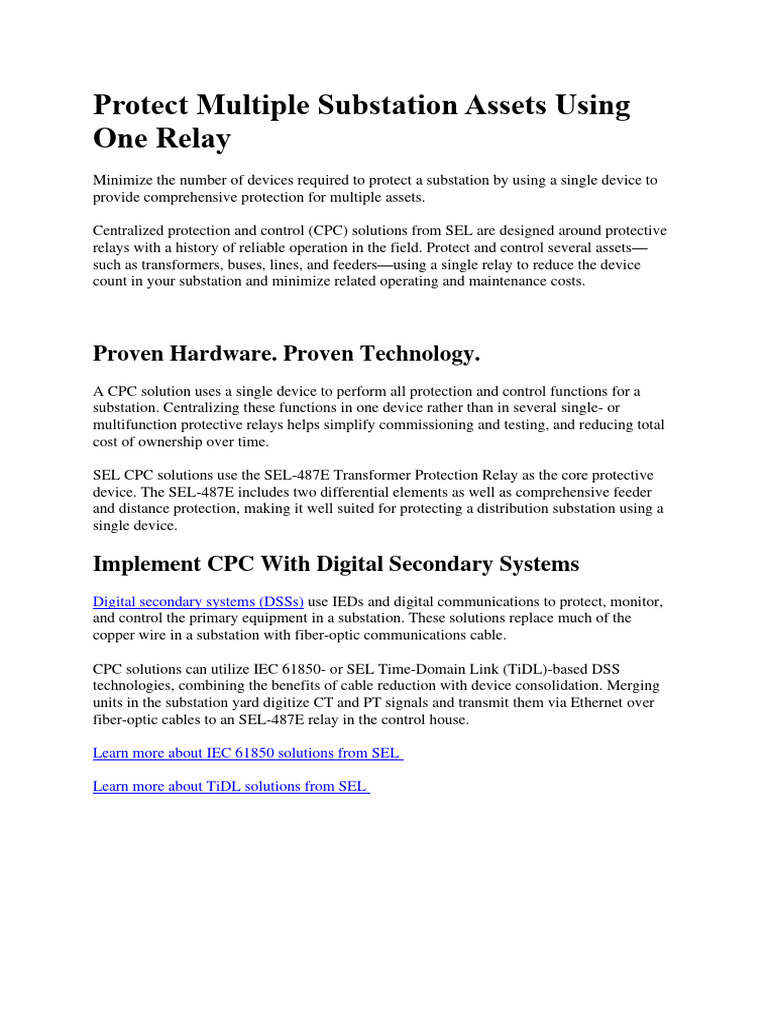 Centralized Protection and Control | PDF | Electrical Substation | Relay
