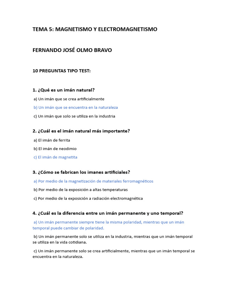 Test y Pdesarrollo Imanes | PDF