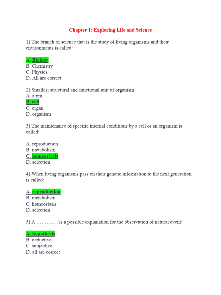 Chapter 1 Test Bank | PDF | Organisms | Cell (Biology)