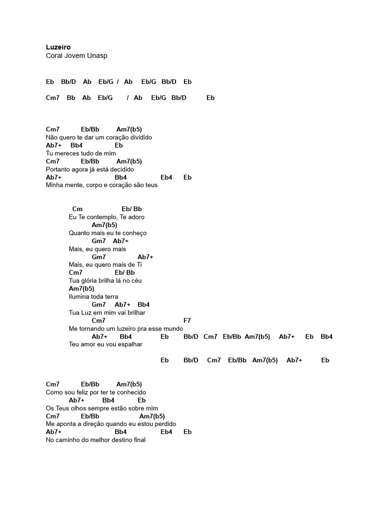 Luzeiro - Coral Jovem Unasp | PDF