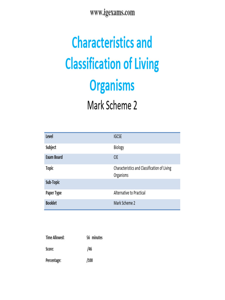 1.2 Characteristics and Classification of Living Organisms - MS - CIE IGCSE Biology Practicals ...