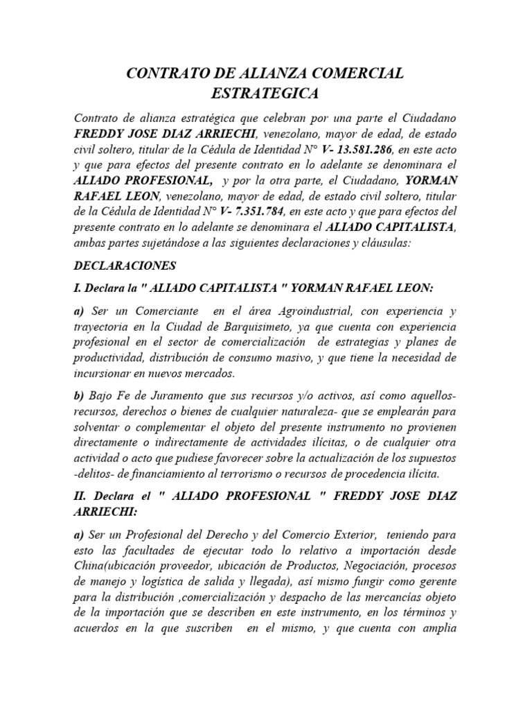CONTRATO DE ALIANZA ESTRATEGICA | PDF | Capitalismo | Comercio
