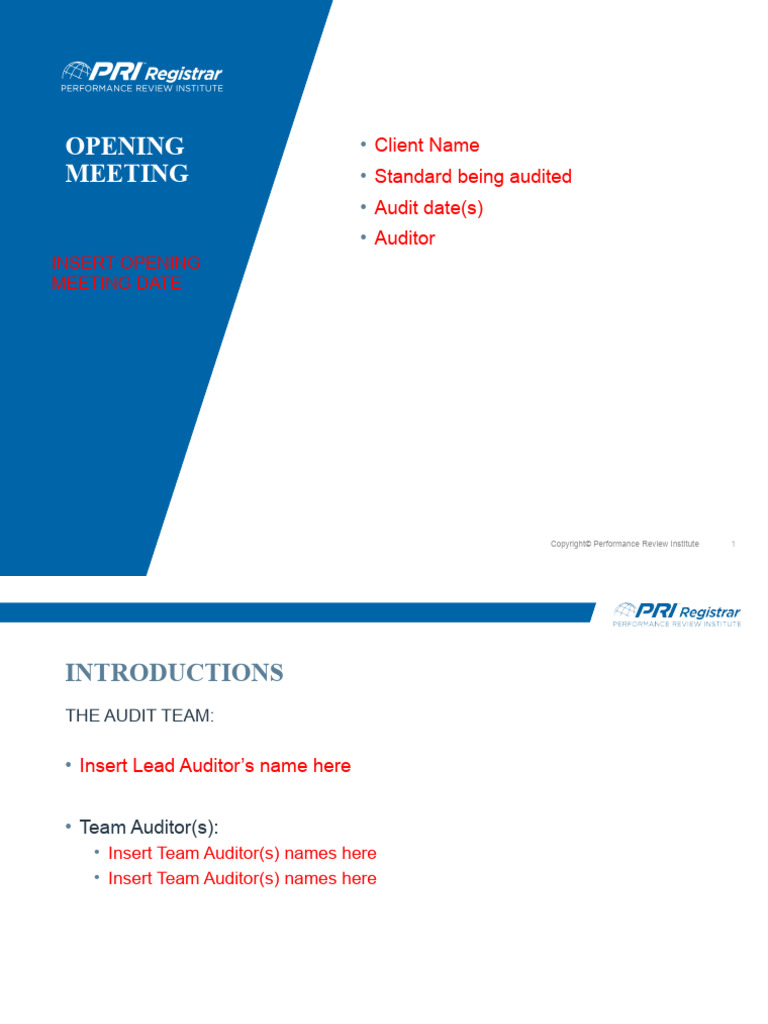 Opening Meeting Presentation | PDF | Audit | Regulatory Compliance