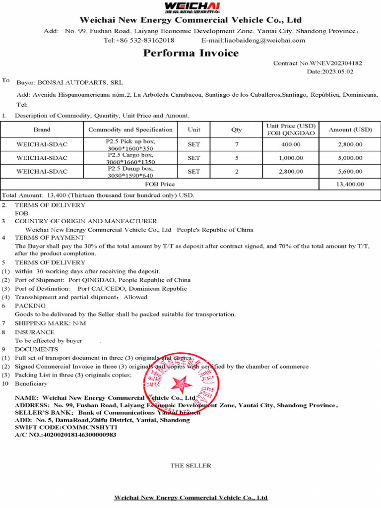 Proforma Invoice-Cargo Box (BONSAI AUTO) | PDF