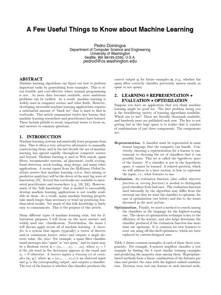 Domingos | PDF | Machine Learning | Statistical Classification