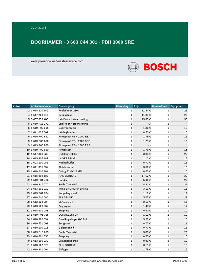 Onderdelenlijst Boorhamer PBH2000SRE | PDF