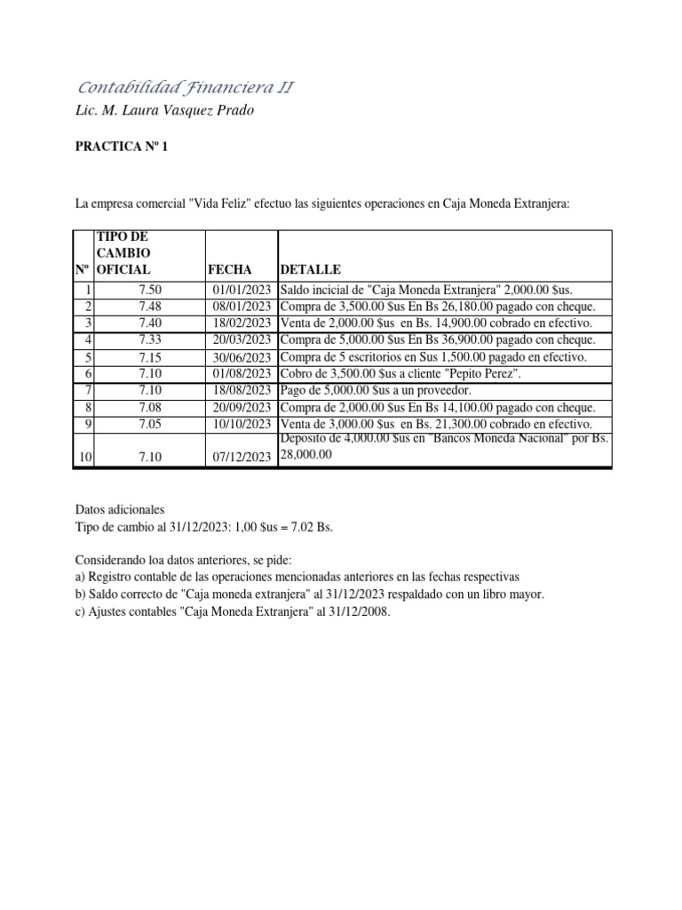 Practicas Moneda Extranjera | PDF | Bancos | Contabilidad