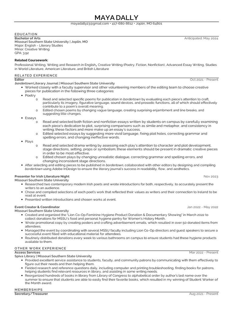 Maya Dally 2023 CV | PDF | Poetry | Essays