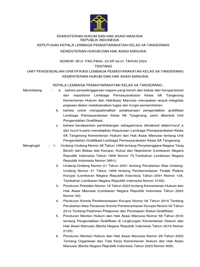 SK Unit Pengendalian Gratifikasi 2024 | PDF