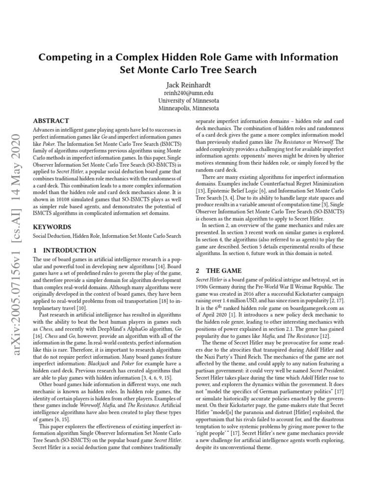 SO-ISMCTS in Secret Hitler Game Analysis | PDF | Games & Activities | Computers